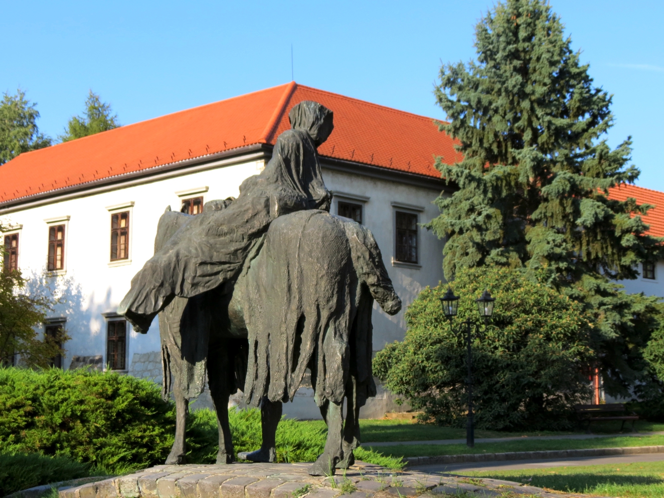 Equestrian statue of saint of Hungary Elizabeth in Sarospatak Hungary