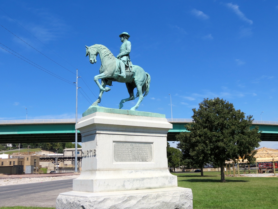 Equestrian statue of Samuel Ryan Curtis in IA Keokuk US