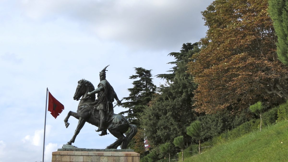 Equestrian statue of George Kastrioti Skanderbeg in Krujë Albania