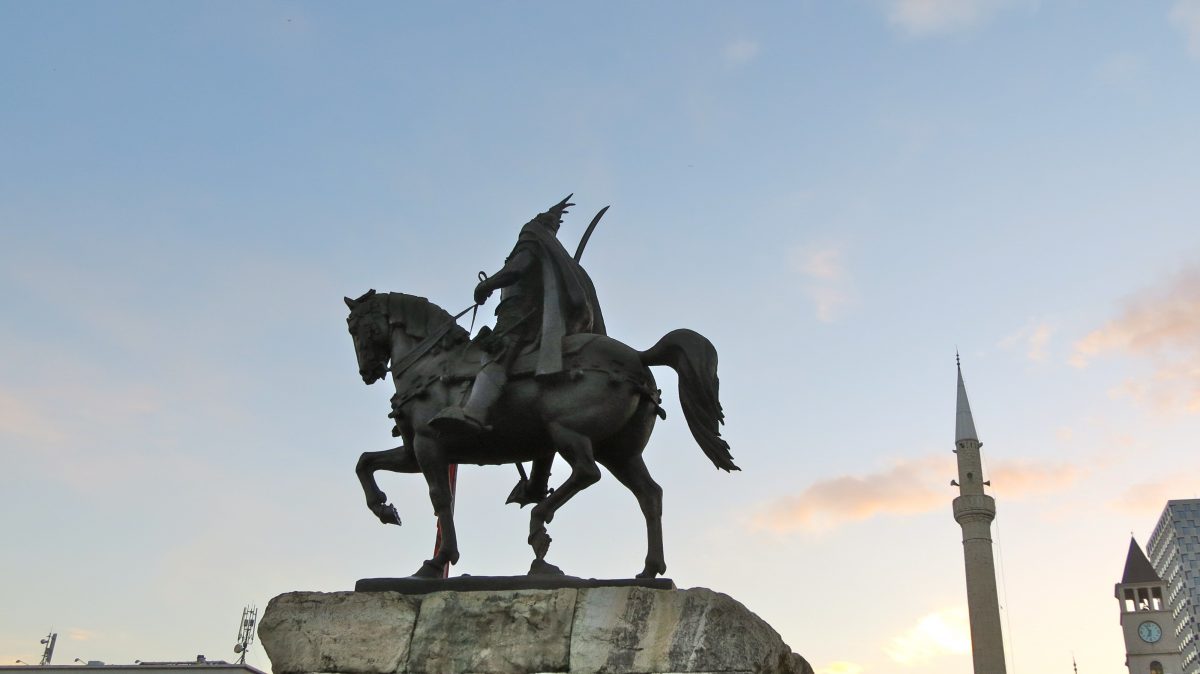 Equestrian statue of George Kastrioti Skanderbeg in Tirana Albania