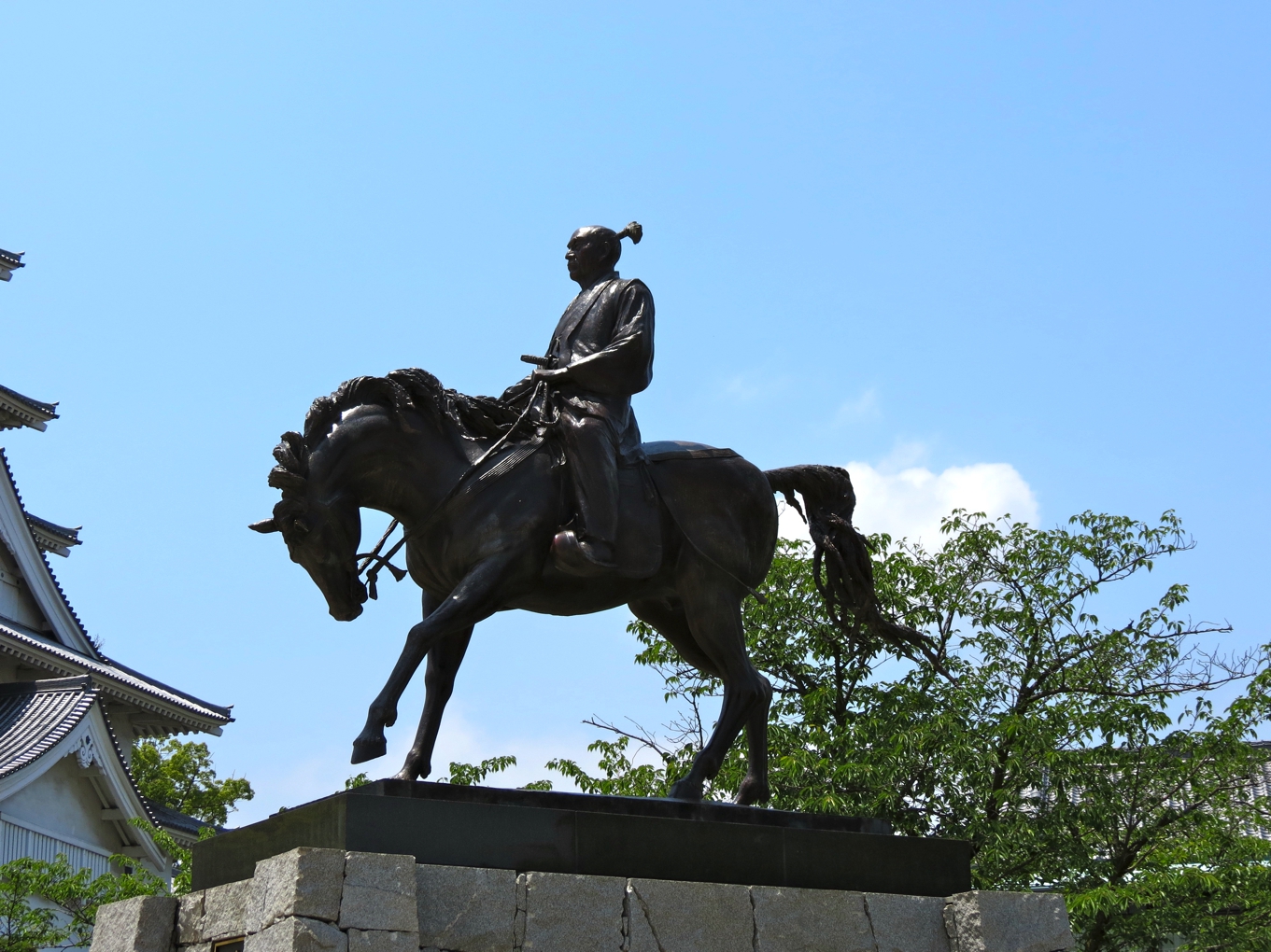 Equestrian statue of Todo Takatora in Imabari Japan