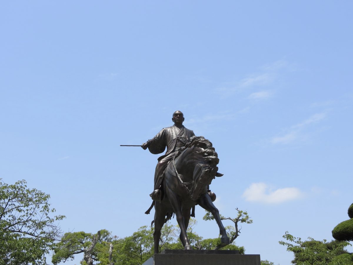 Equestrian statue of Todo Takatora in Imabari Japan