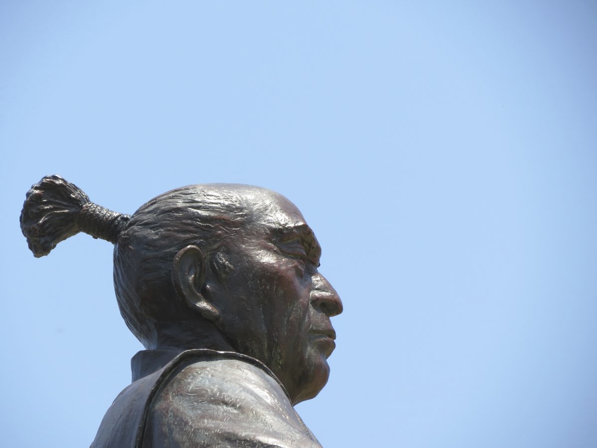 Equestrian statue of Todo Takatora in Imabari Japan