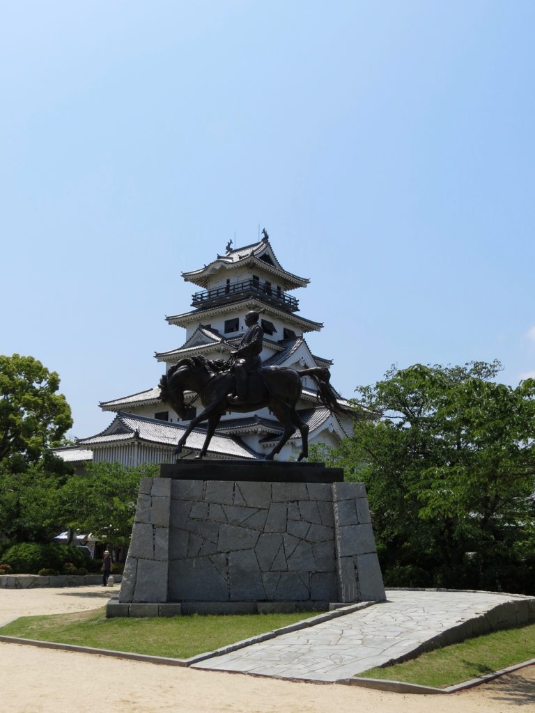 Equestrian statue of Todo Takatora in Imabari Japan