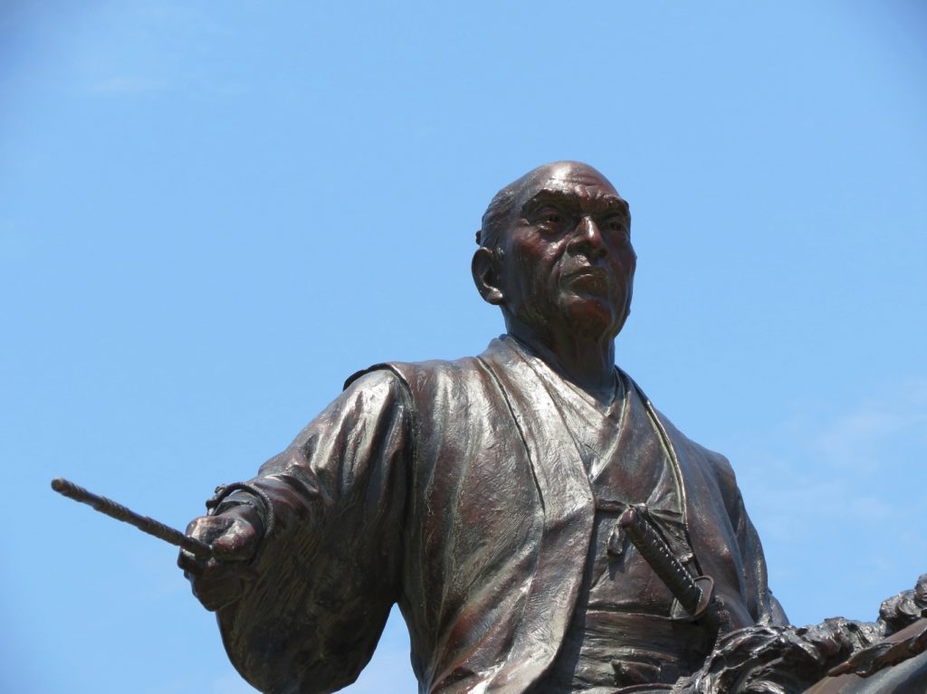 Equestrian statue of Todo Takatora in Imabari Japan