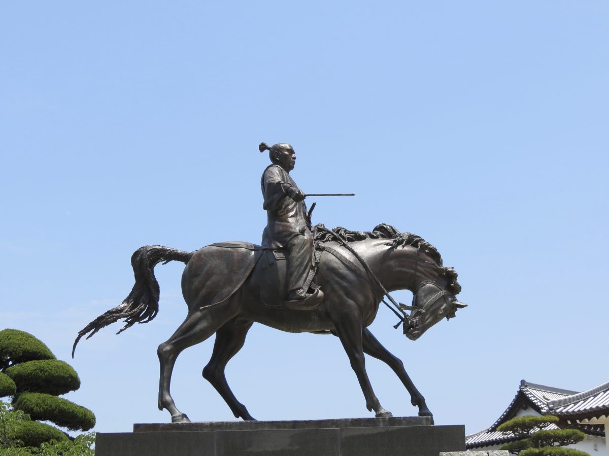 Equestrian statue of Todo Takatora in Imabari Japan