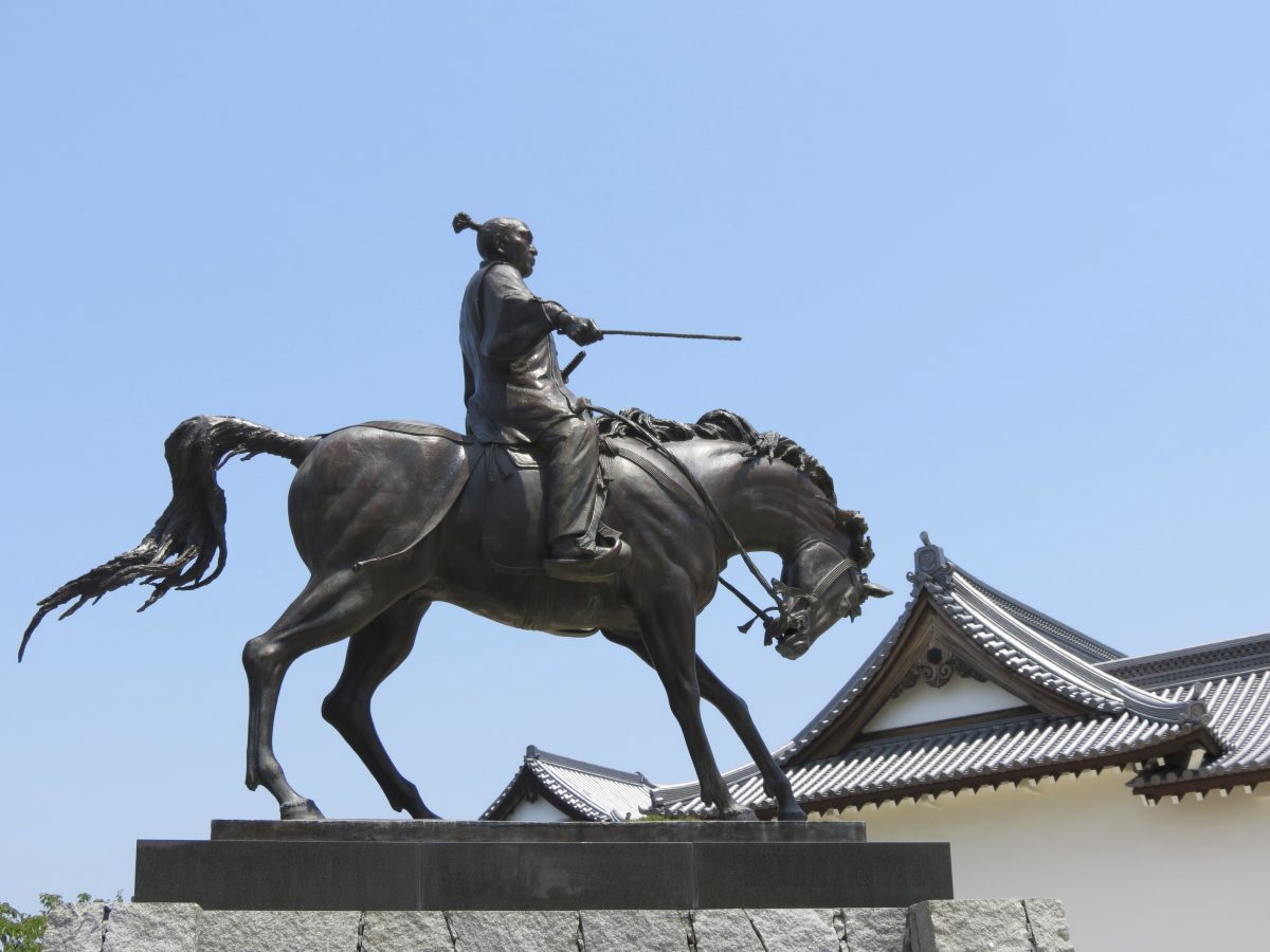Equestrian statue of Todo Takatora in Imabari Japan