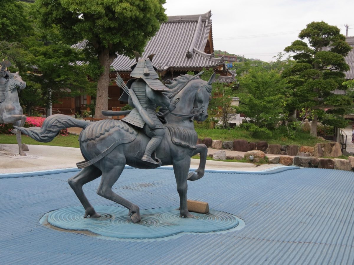 Equestrian statue of Taira no Atsumori in Kobe Japan