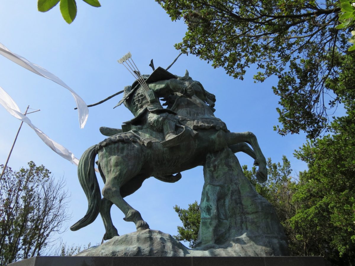 Equestrian statue of Minamoto Yoshitsune in Komatsushima Japan