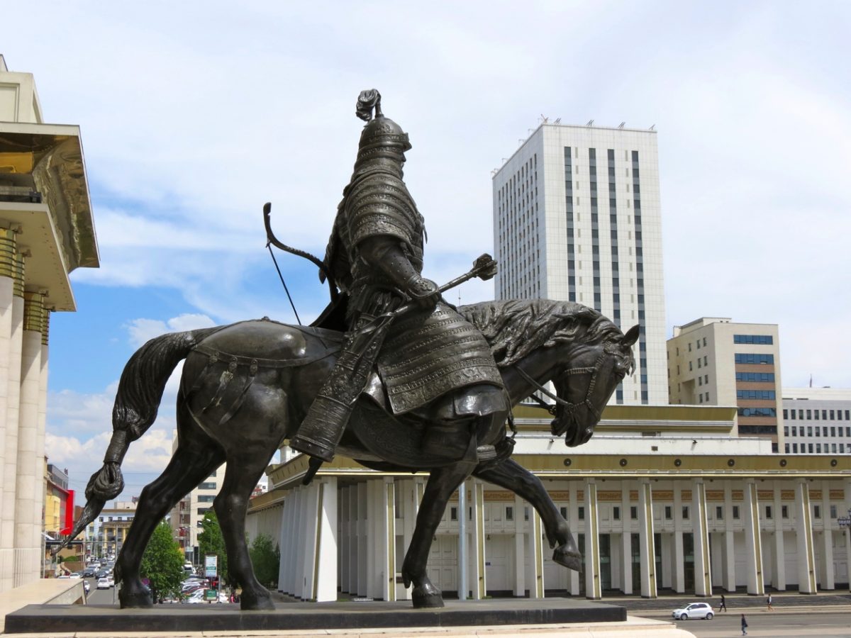 Equestrian statue of Mukhulai (Muqali) in Ulan Bator Mongolia