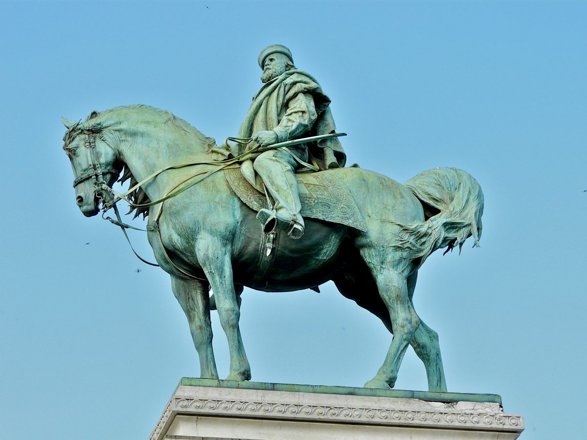 Equestrian statue of Giuseppe Garibaldi in Milan Italy