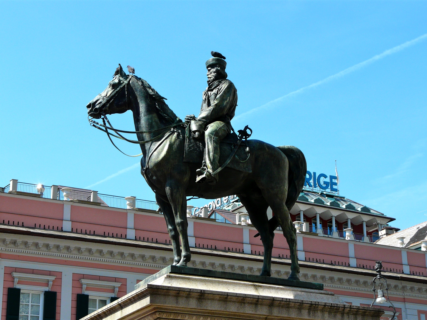 Equestrian statue of Giuseppe Garibaldi in Genoa Italy