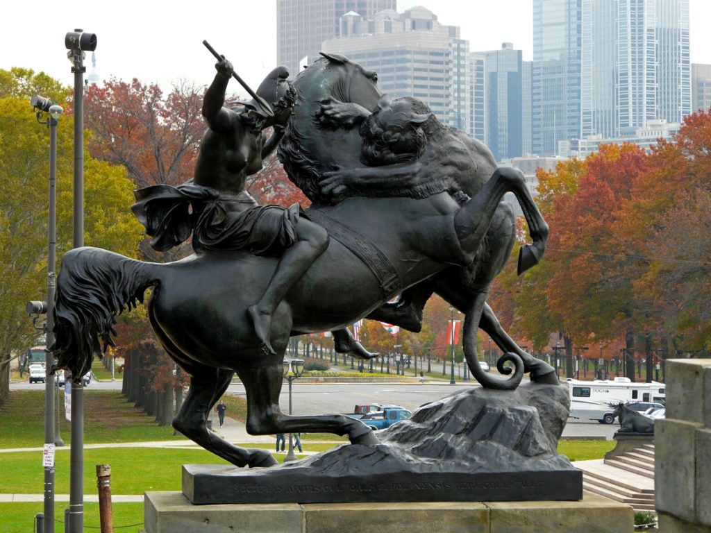 Equestrian statue of Amazon in PA Philadelphia US