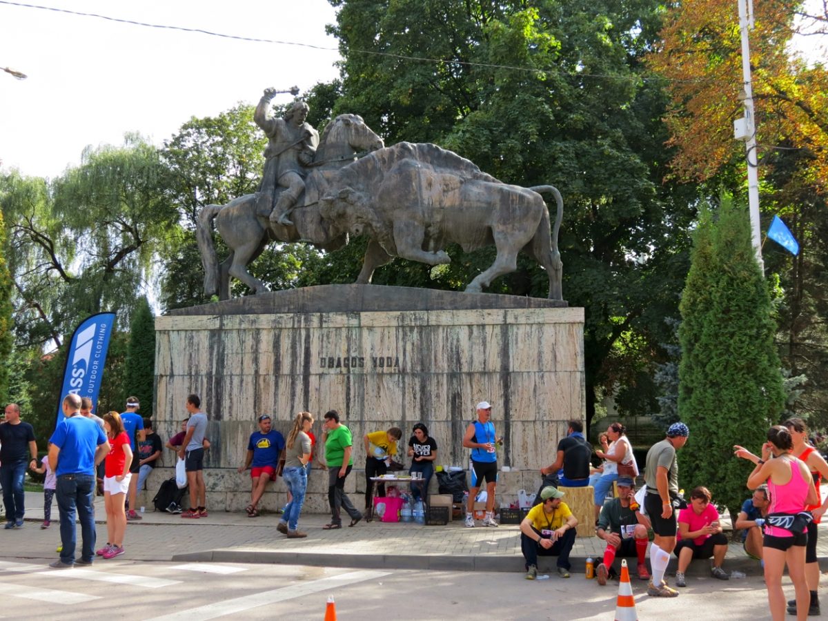 Equestrian statue of Dragos in Campulung-Moldovenec Romania