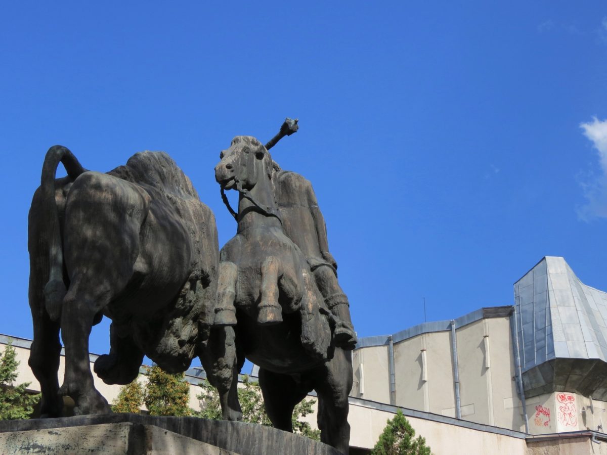 Equestrian statue of Dragos in Campulung-Moldovenec Romania