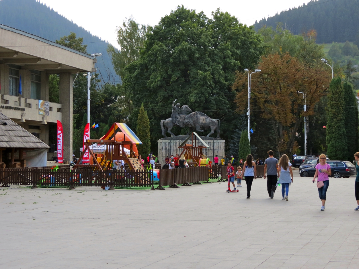 Equestrian statue of Dragos in Campulung-Moldovenec Romania