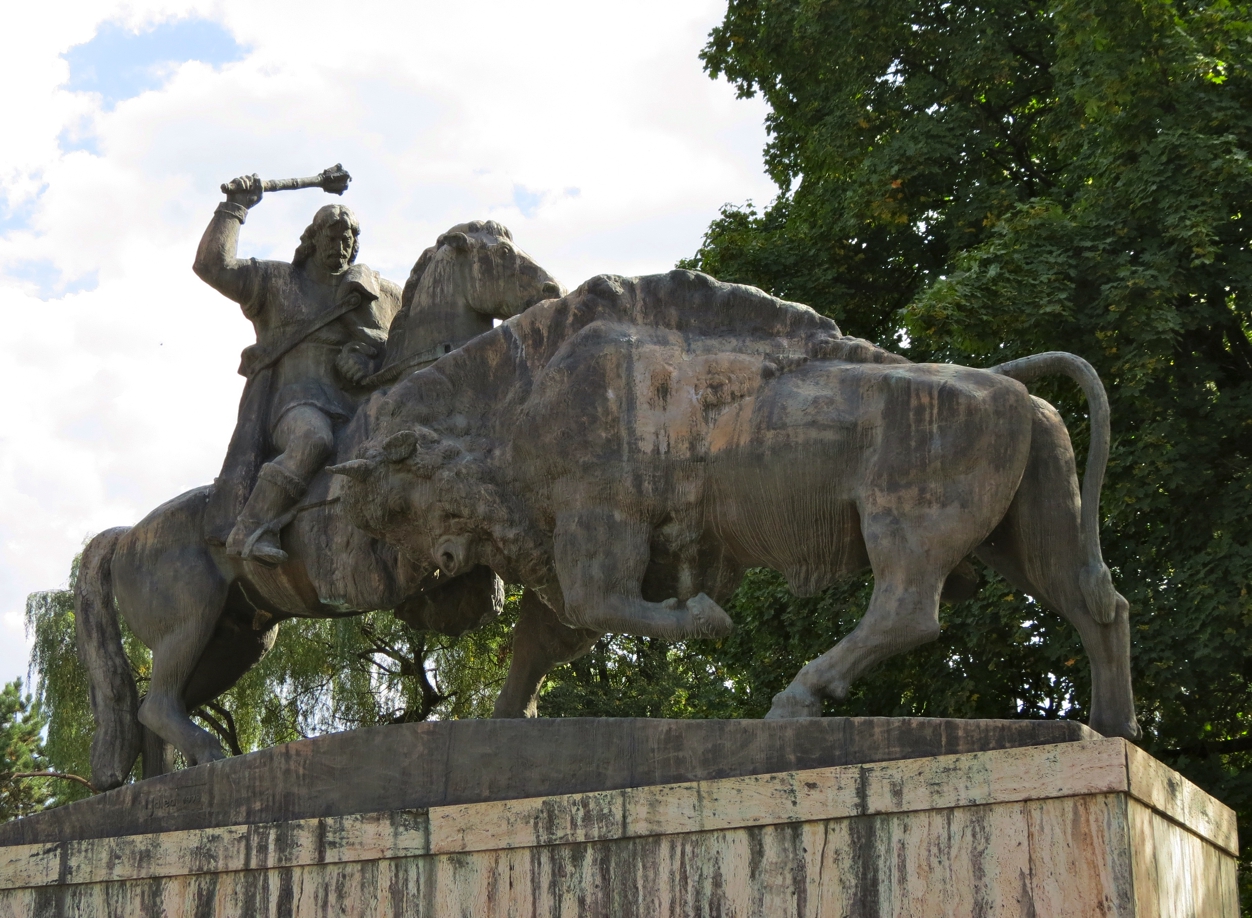 Equestrian statue of Dragos in Campulung-Moldovenec Romania