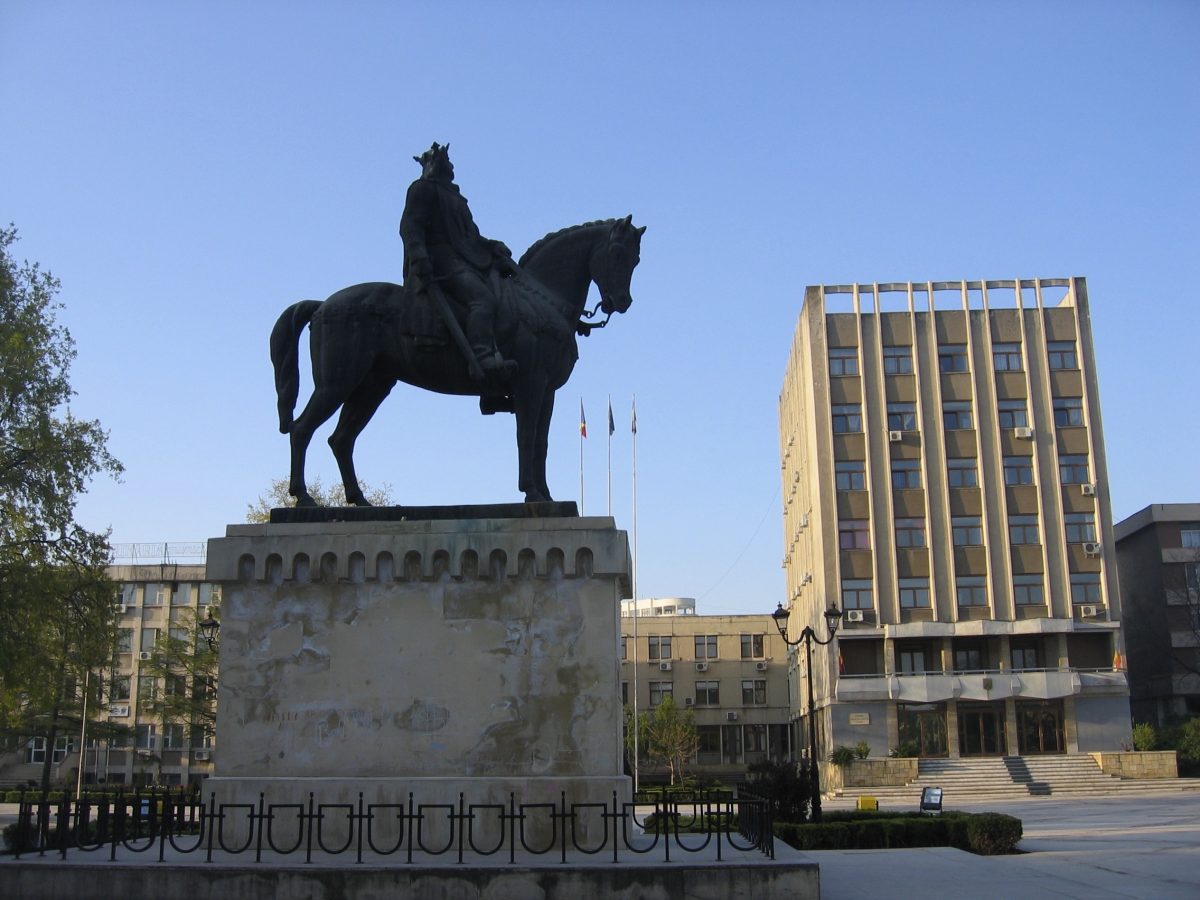 Equestrian statue of Mircea del Batran in Tulcea Romania