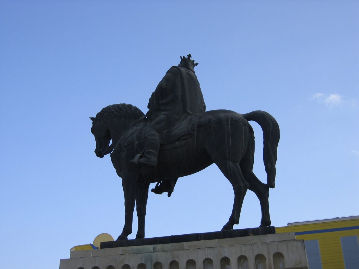 Equestrian statue of Mircea del Batran in Tulcea Romania