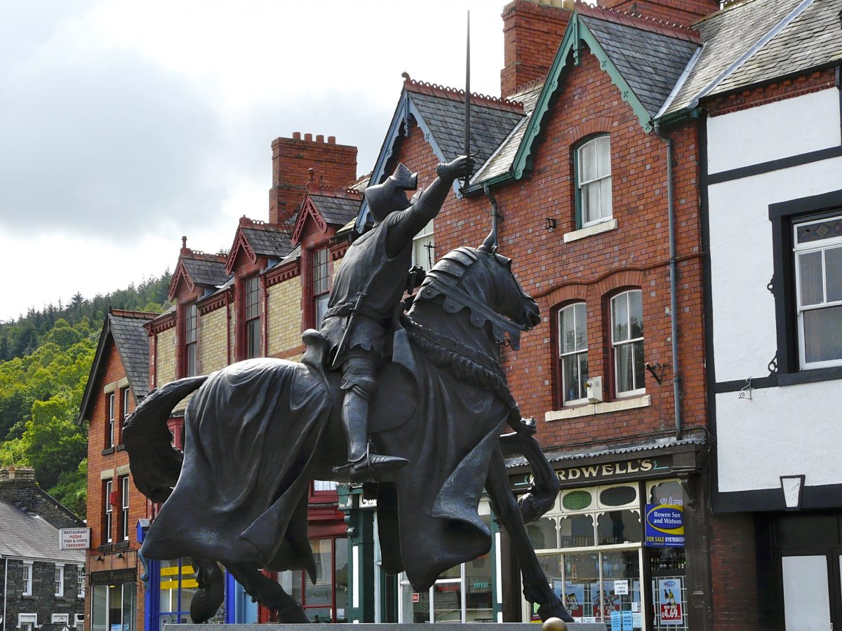 Equestrian statue of Owain Glyndwr in Corwen UK