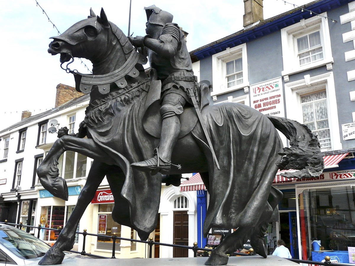Equestrian statue of Owain Glyndwr in Corwen UK