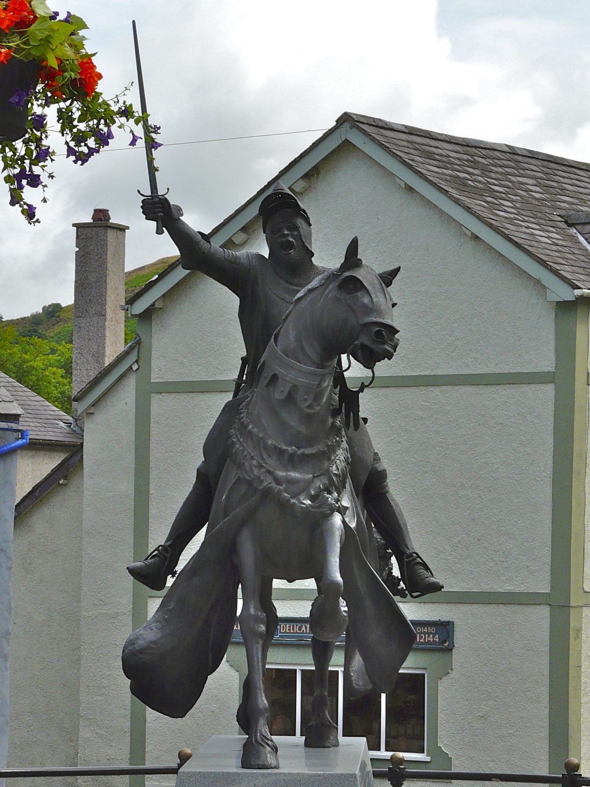 Equestrian statue of Owain Glyndwr in Corwen UK