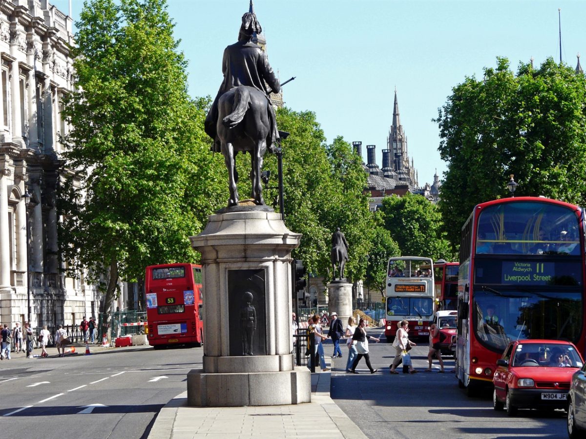 Equestrian statue of Duke of Cambridge George in London UK