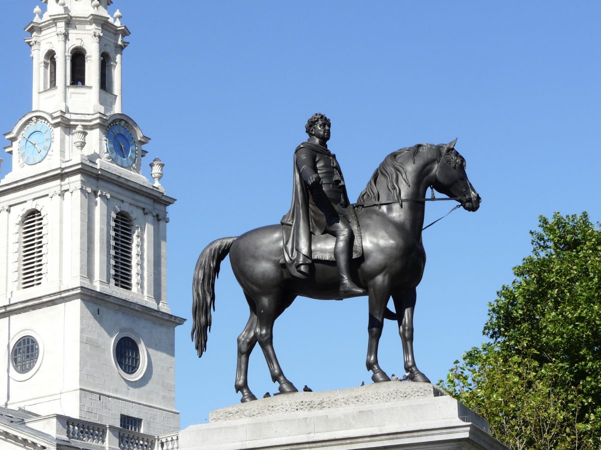 Equestrian statue of George lV in London UK