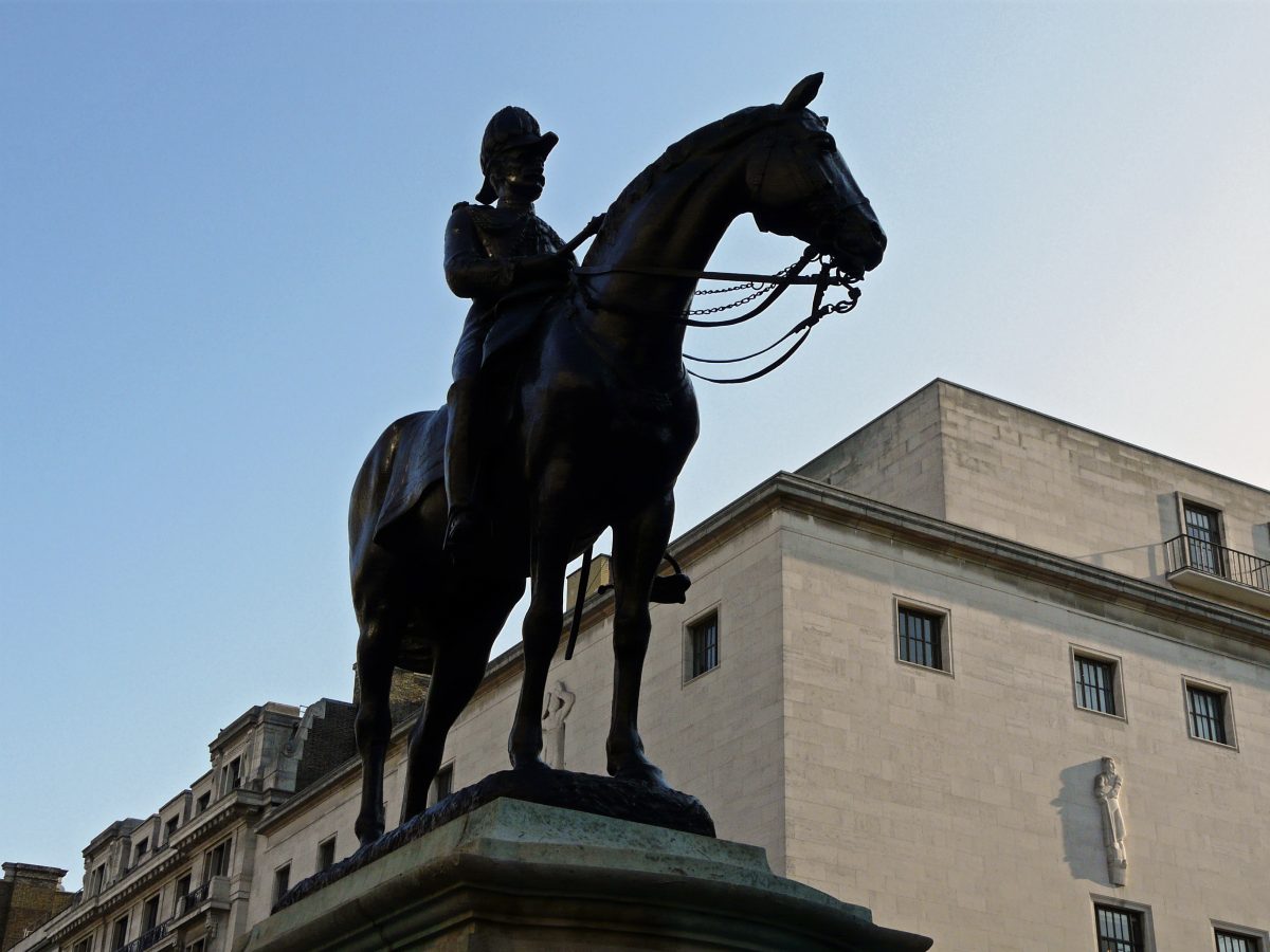 Equestrian statue of George Stuart White in London UK