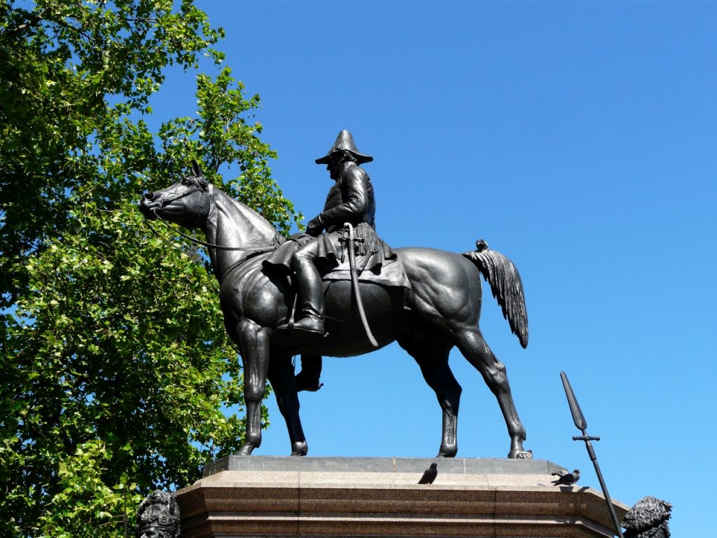 Equestrian statue of Duke of Wellington in London UK