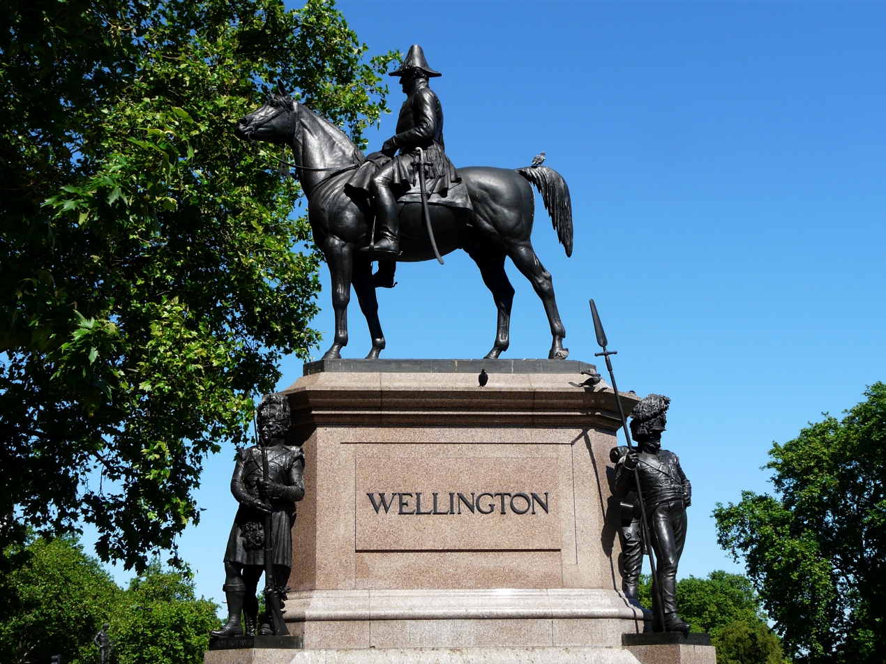 Equestrian statue of Duke of Wellington in London UK