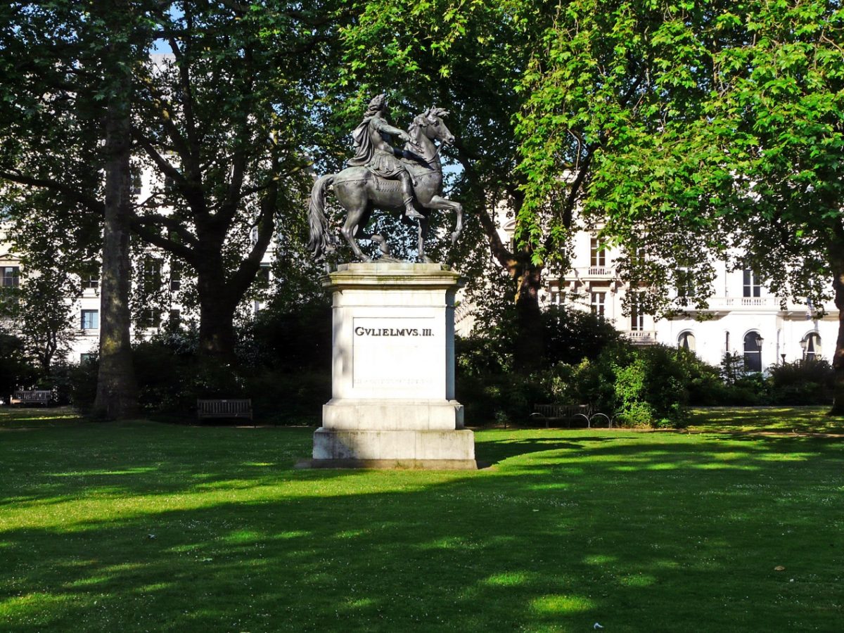 Equestrian statue of William lll in London UK