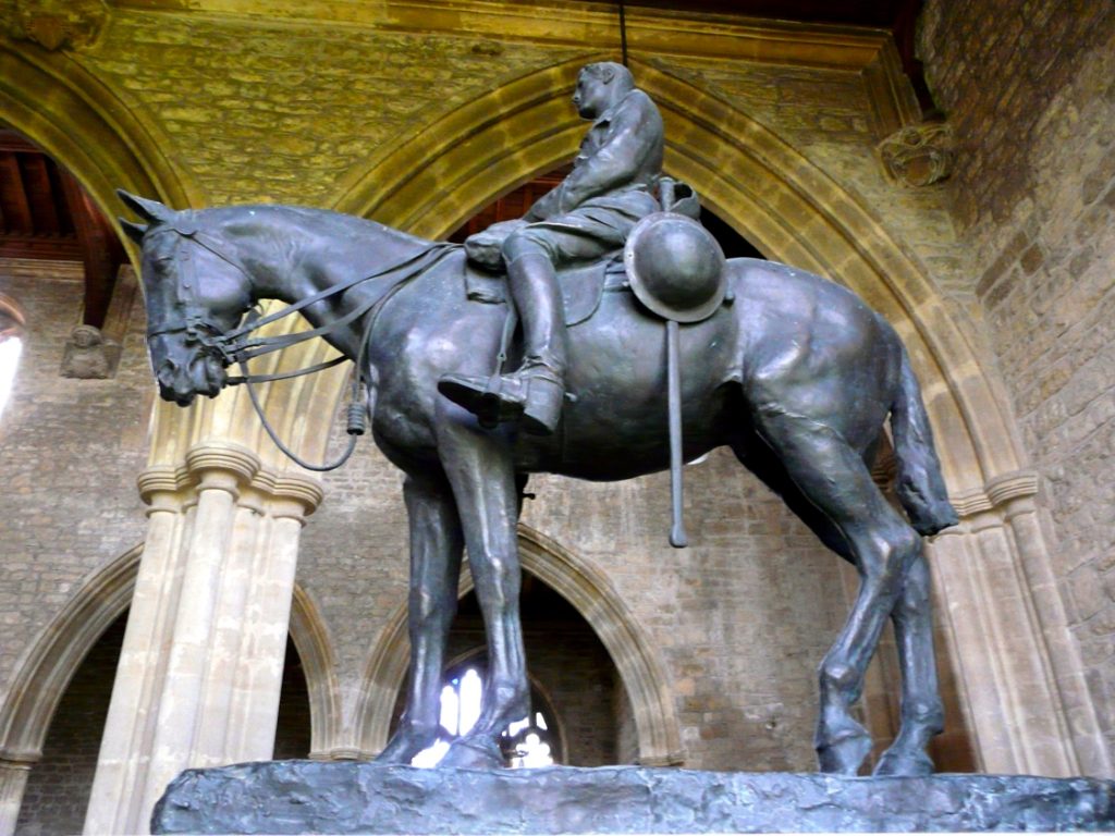Equestrian statue of Edward Horner in Mells UK