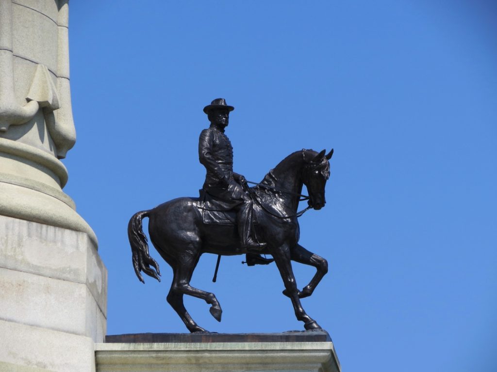 Equestrian statue of Samuel Ryan Curtis in IA Des Moines US