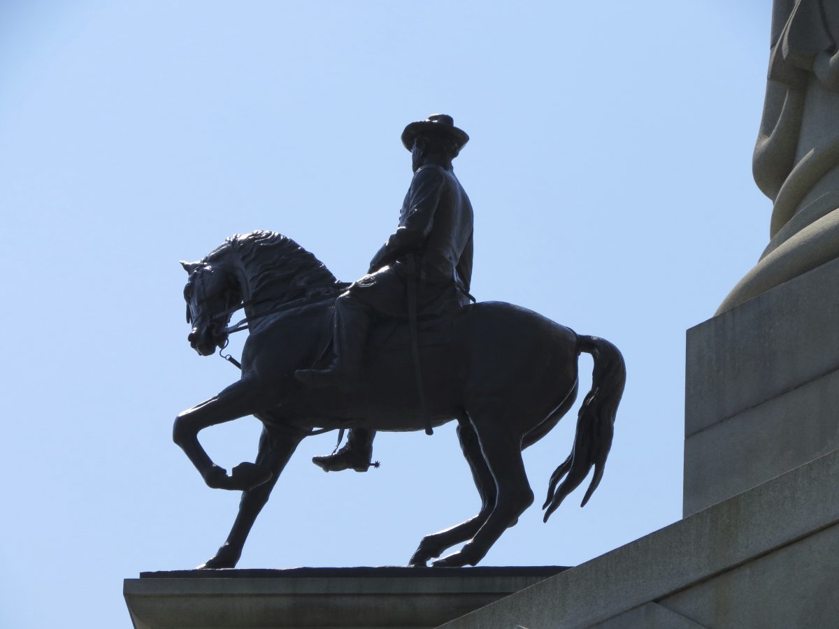 Equestrian statue of Samuel Ryan Curtis in IA Des Moines US