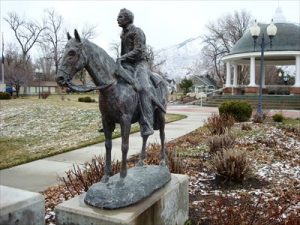 Equestrian statue of Henry Eastman Day in UT Draper US