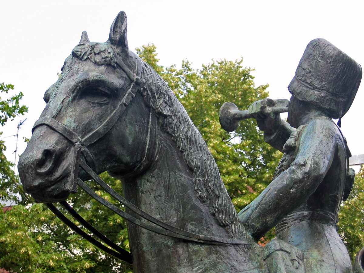 Equestrian statue of Artillery Memorial (the Yellow Riders) in Arnhem ...