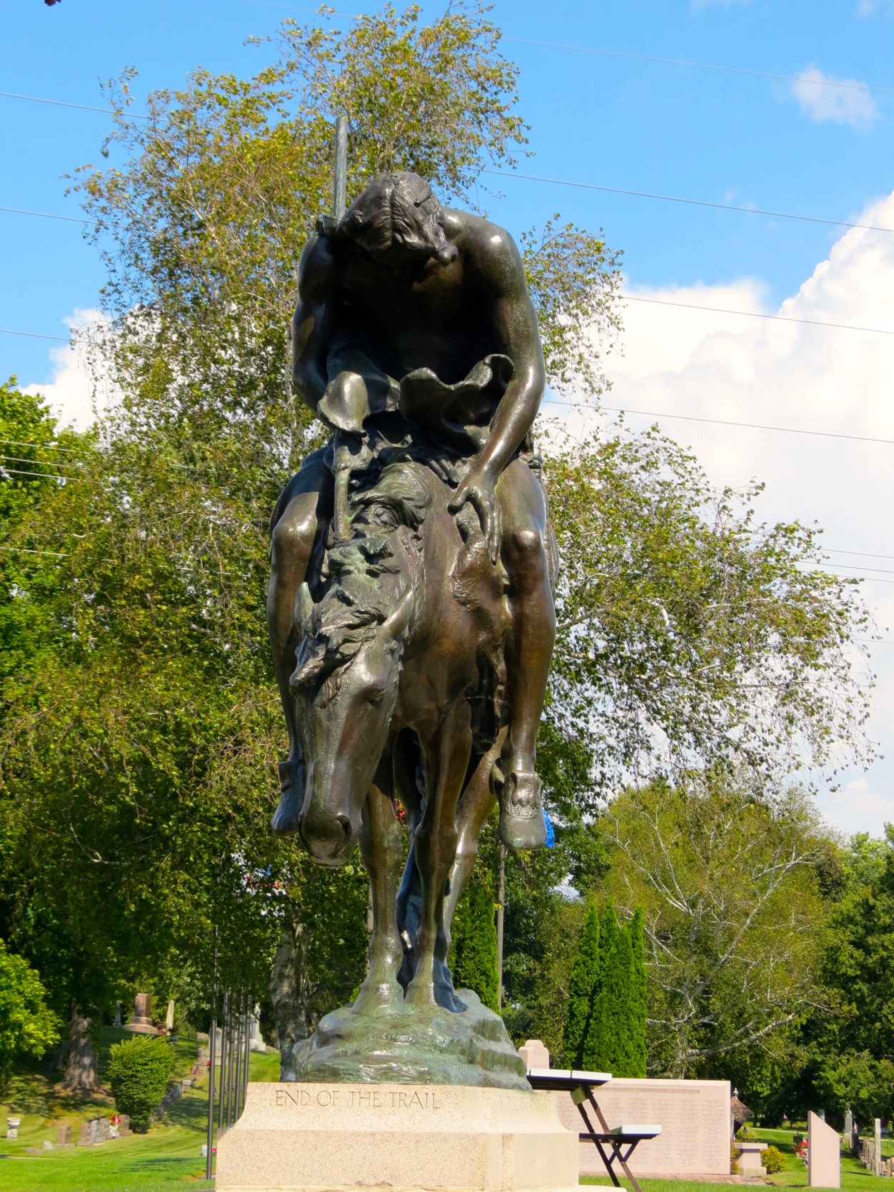Equestrian statue of End of the trail in WI Waupun, US