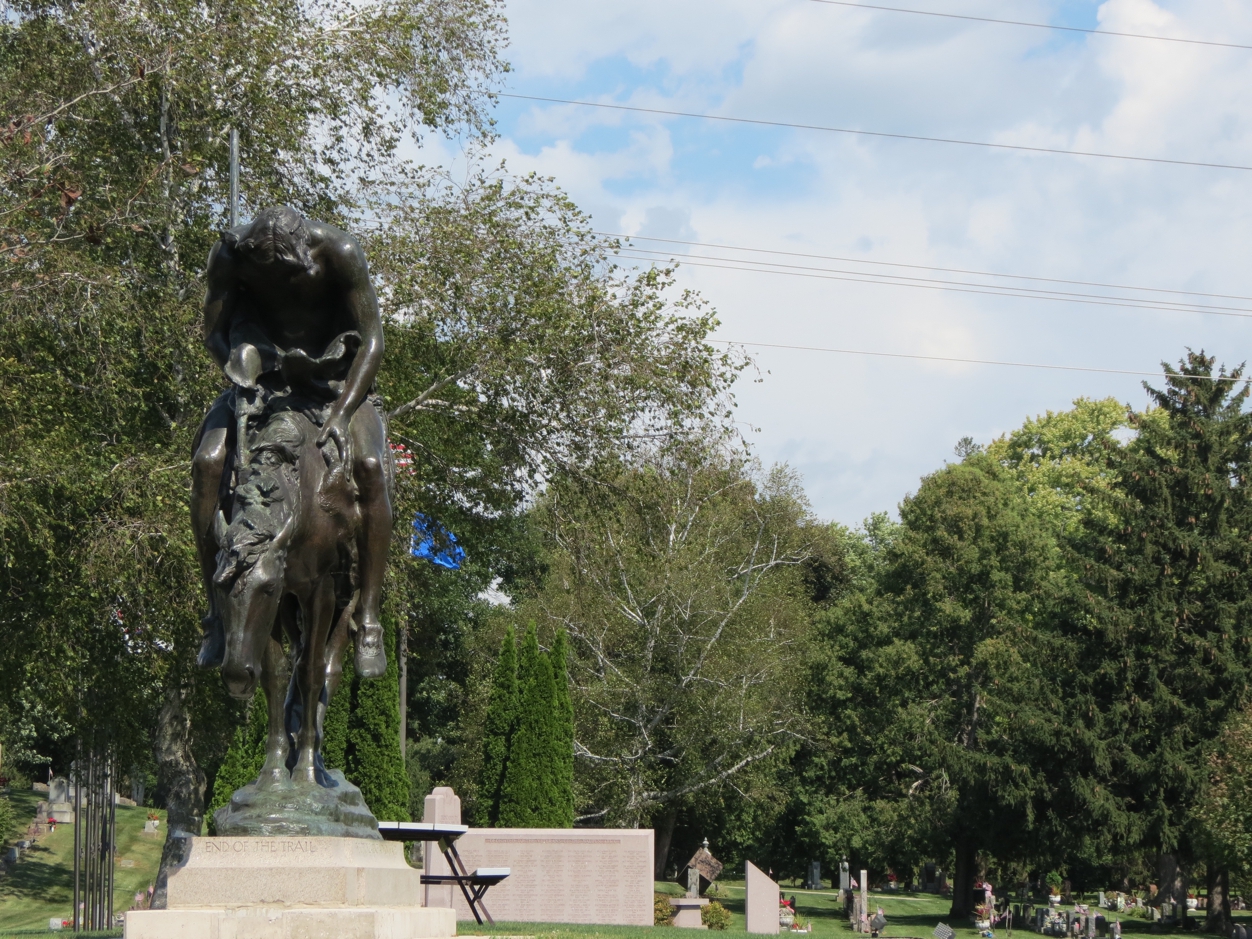 Equestrian statue of End of the trail in WI Waupun, US