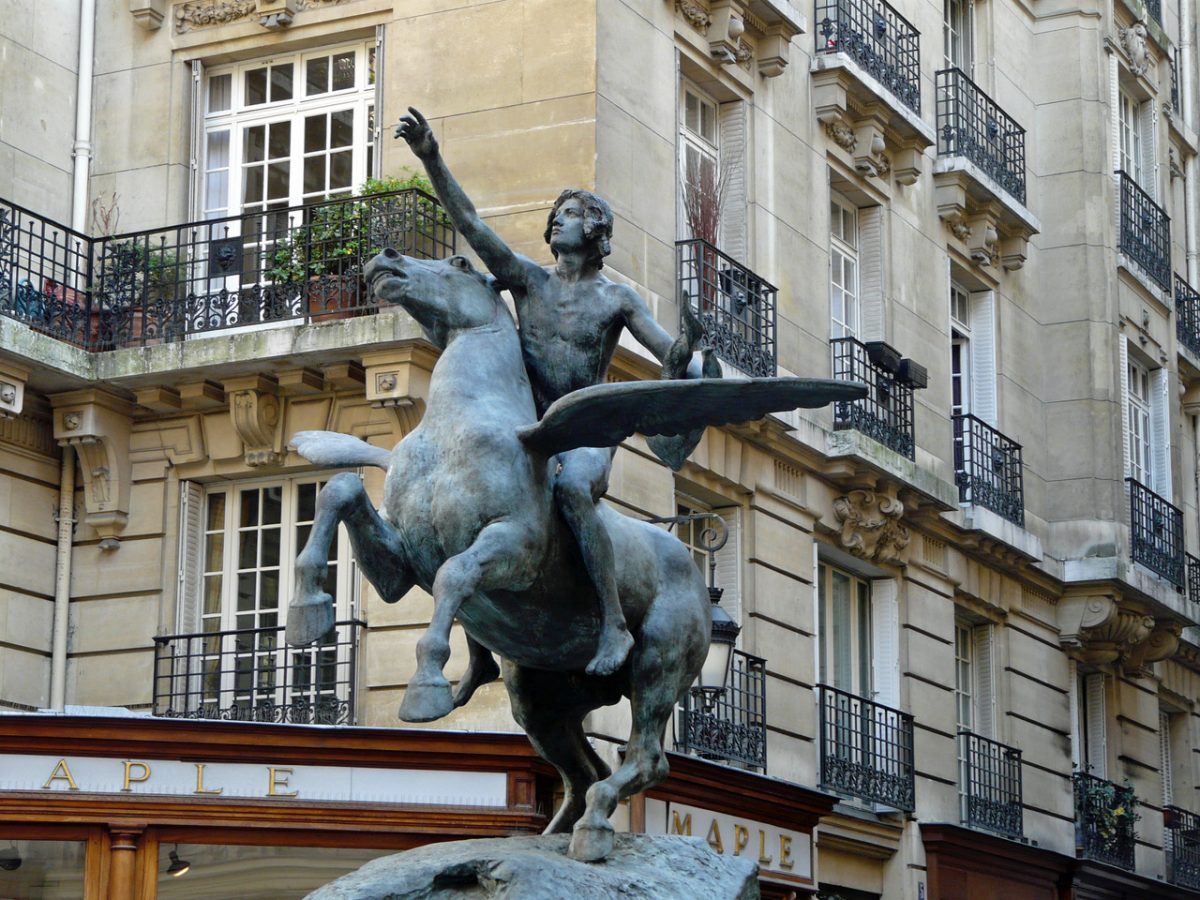 Equestrian statue of Pegasus in Paris France