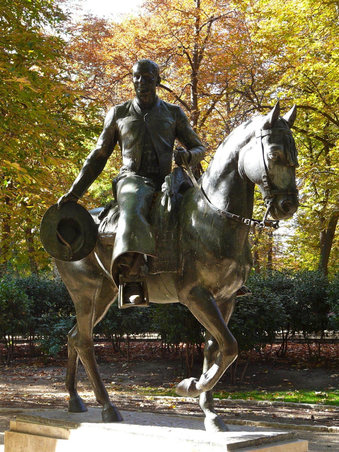 Equestrian statue of Serafin y Joaquin Alvarez Quintero in Madrid Spain