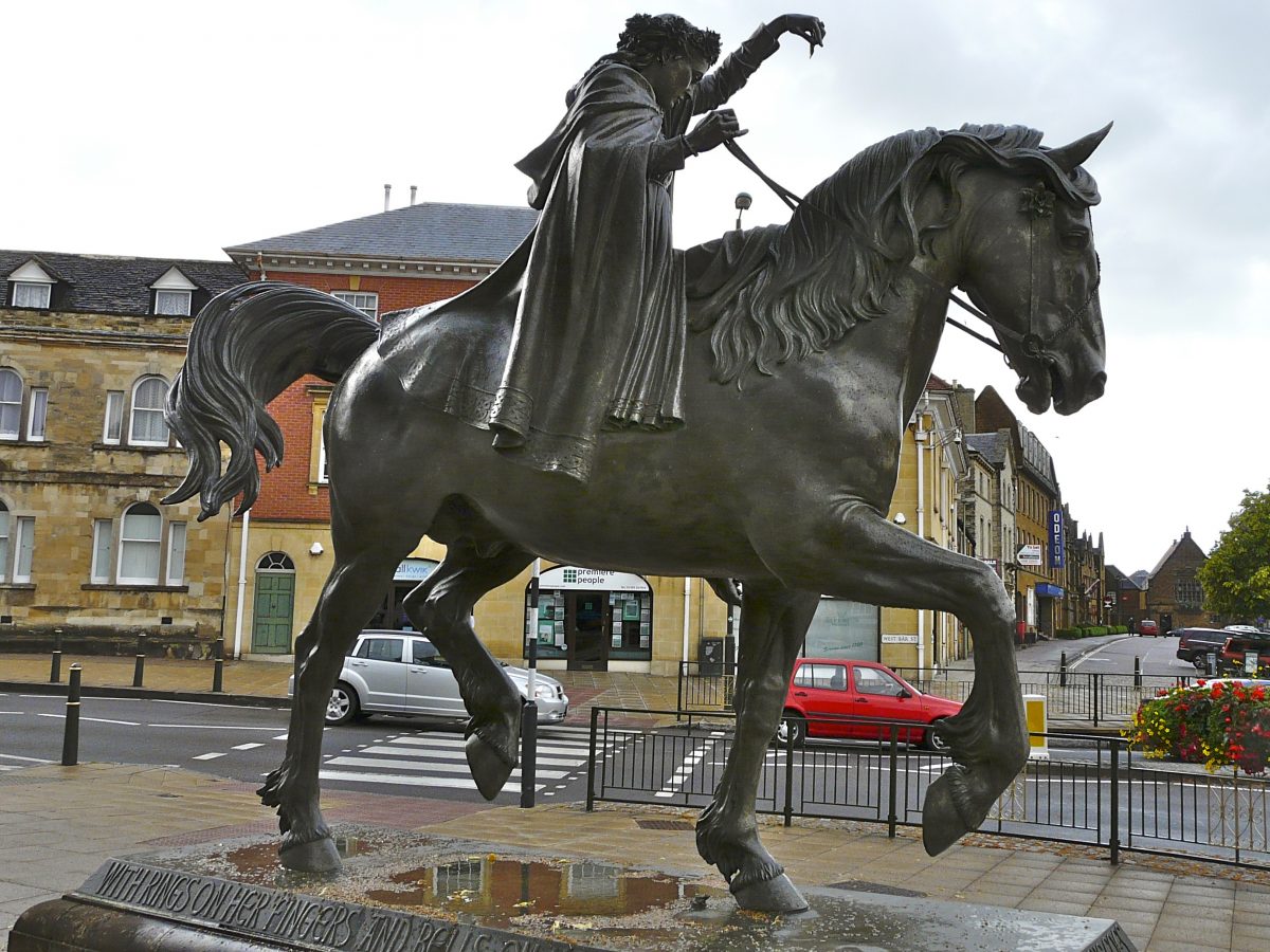 Equestrian statue of Fine Lady in Banbury UK