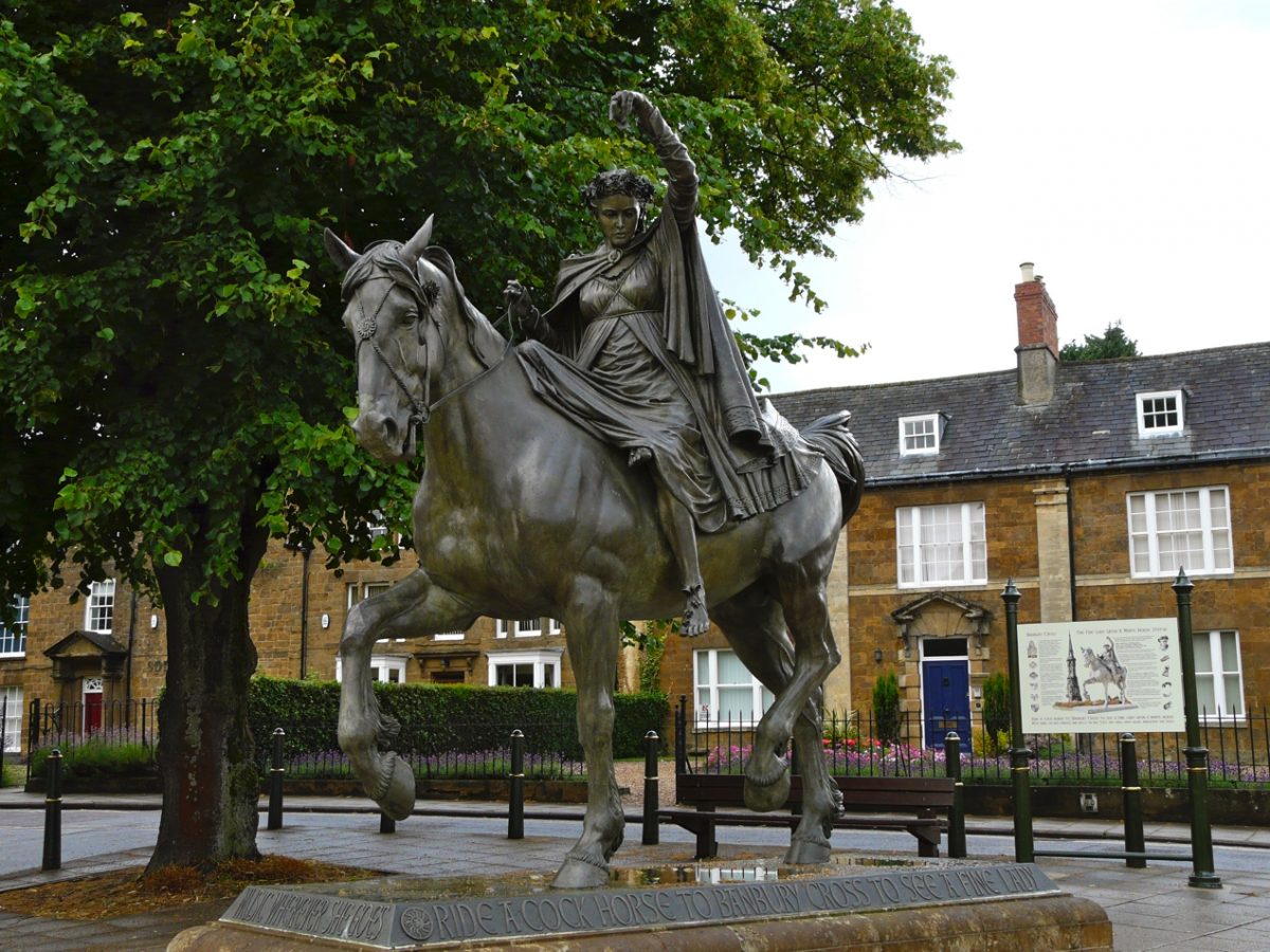 Equestrian statue of Fine Lady in Banbury UK