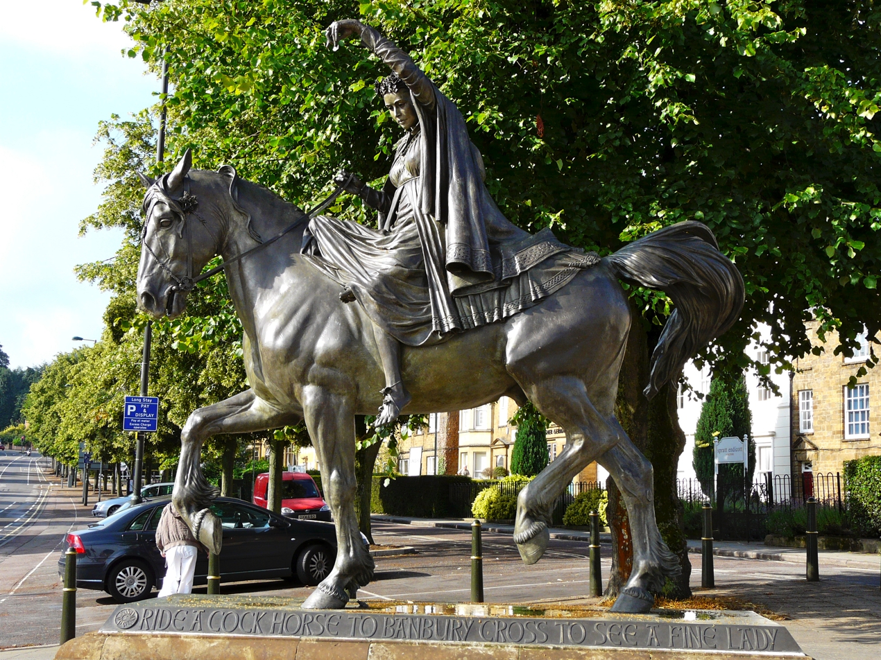 Equestrian statue of Fine Lady in Banbury UK