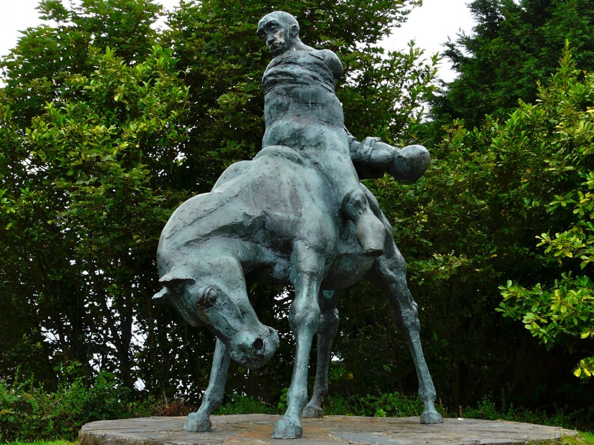 Equestrian statue of Bendigeidfran in Harlech UK