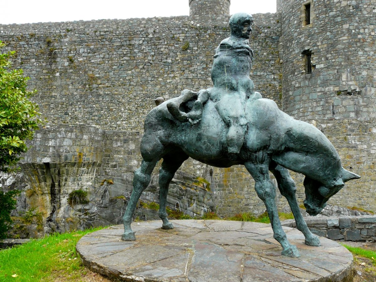 Equestrian statue of Bendigeidfran in Harlech UK