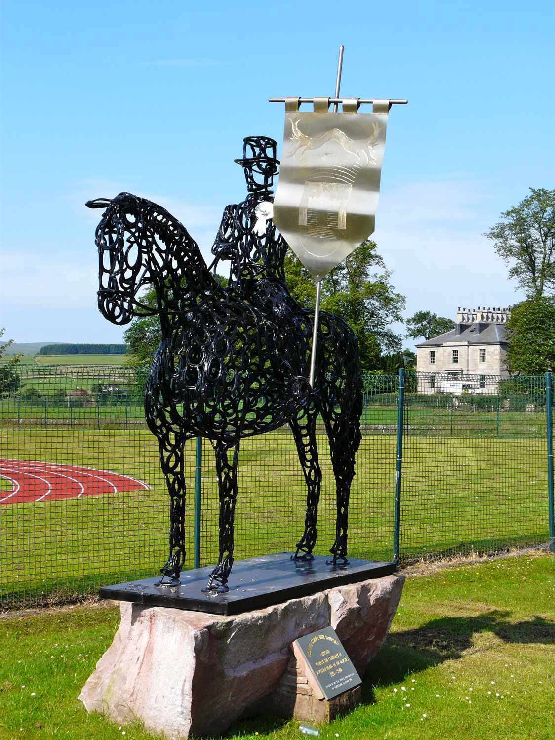 Equestrian statue of Mounted cornet with standard in Sanquhar UK