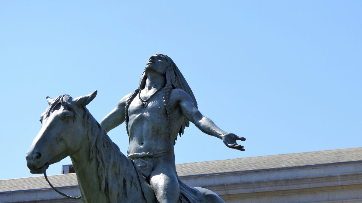 Equestrian statue of Appeal to the great spirit in MA Boston US