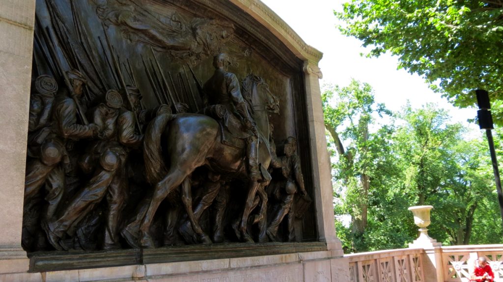 Equestrian statue of Shaw memorial Memorial Civil War in MA Boston US