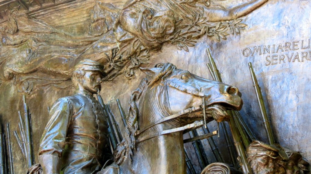 Equestrian statue of Shaw memorial Memorial Civil War in MA Boston US